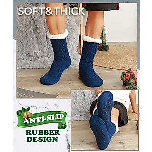 EBMORE Mens Slipper Fuzzy Socks Winter Cozy Fluffy Cabin Warm Fleece Soft Comfy Thick Non Slip Christmas Home Stocking Stuffer (Blue)