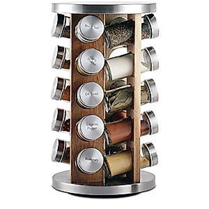 Orii 20 Jar Spice Rack with Spices Included - Tower Organizer for Kitchen Spices and Seasonings, Free Spice Refills for 5 Years (Natural Acacia Wood)