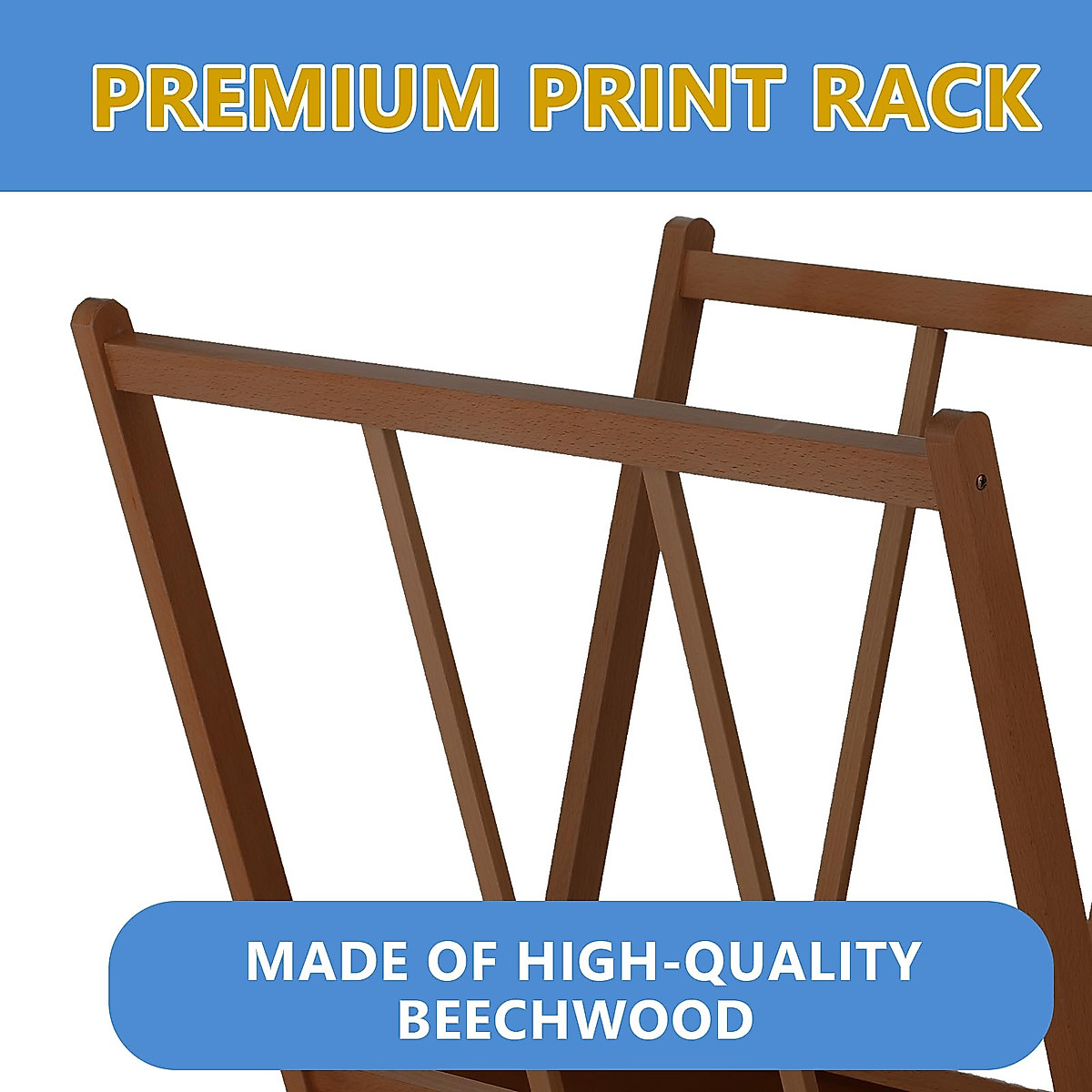 Falling in Art Large Wooden Print Rack, Art Drying and Display Rack with Rolling Casters, Storage Rack for Canvas, Prints, Panels, Posters, Shows and Art Exhibitions, Brown