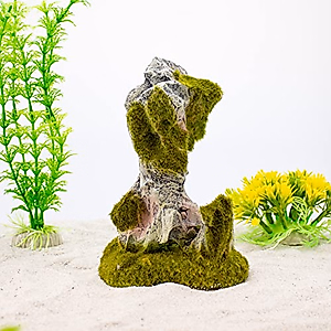 NW Wholesaler 6.75 Inch Fish Tank Mossy Rock Fish Tank Decoration - Fish Hideaway for Saltwater and Freshwater Aquarium Decor