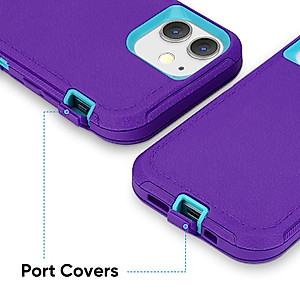 CAFEWICH Defender Case for iPhone 12 Mini, Heavy Duty 3 in 1 Shockproof Anti-Slip Drop Protective Phone Cover for iPhone 12Mini 5.4'' Display (Purple Blue)