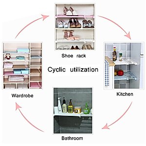 Scalable Layered Separator Updated Version Adjustable Storage Rack Shelf for Wardrobe Refrigerator Cupboard Random Colour ((33-53) x42cm)