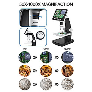 LCD Dgital Microscope, Ankylin 4.3" Coin Microscope 50X-1000X, USB Digital Microscope with 8 LED Fill Lights, 32G SD Card, Electronic Microscope Compatible with Mac/Windows