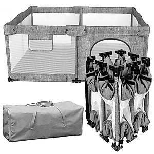 PATYWAGA Foldable Baby Playpen,Collapsible Playpen for Babies and Toddlers, Extra Large Foldable Playpen for Baby with gate, Baby Activity Center with Fence, Indoor & Outdoor Travel Play Pen (51"×51")