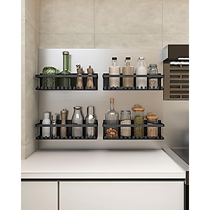 OROPY 4 Pack Magnetic Spice Racks with Paper Towel Holder, Metal Kitchen Spice Organizer Shelf for Refrigerator，Strong Magnetic Fridge Shelf with Hooks