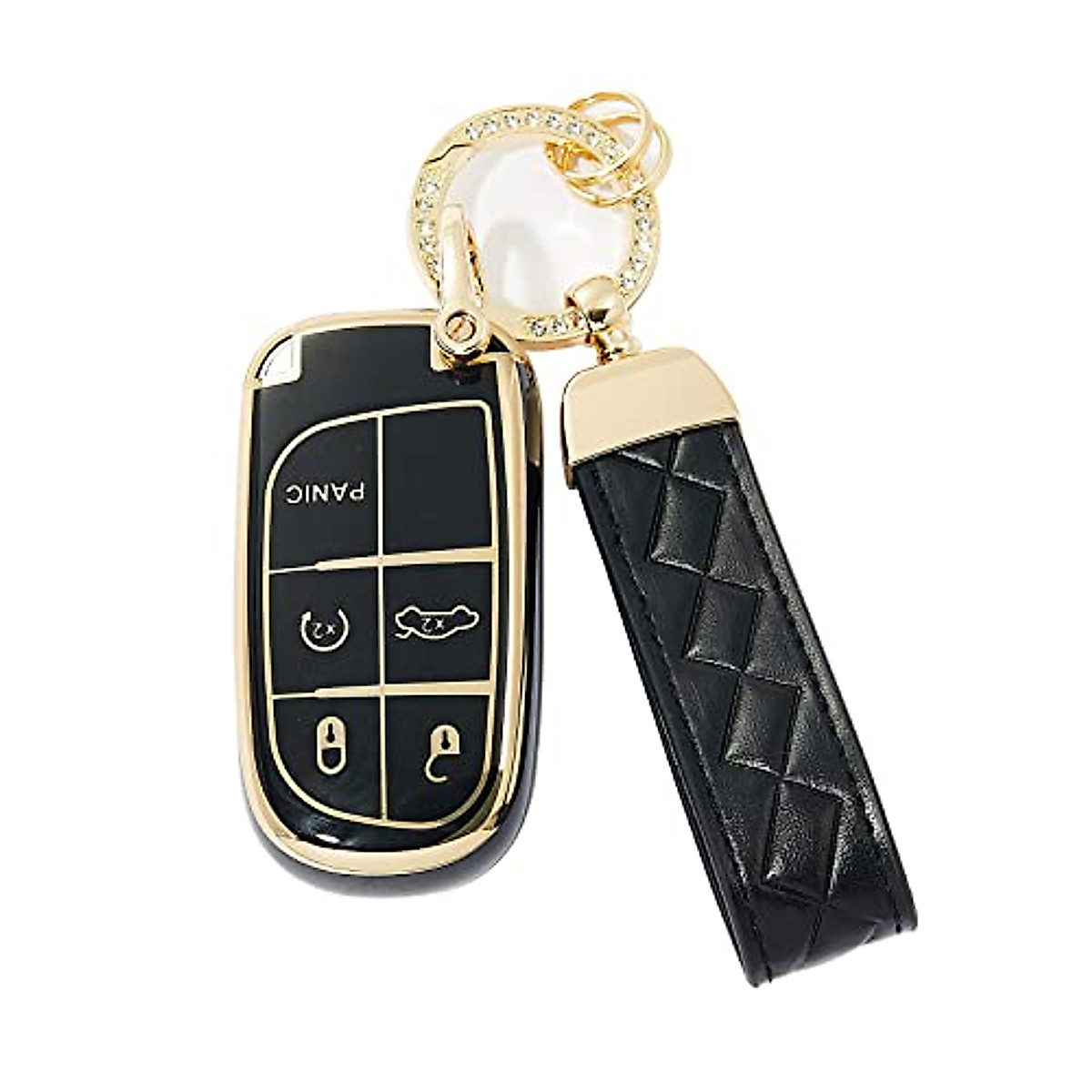 AKIYHIEI for Jeep Key Fob Cover, Soft TPU Full Cover Protection Key Case for Grand Cherokee Renegade Chrysler 200 300 Dodge RAM Durango Challenger Journey Smart Key (Black)