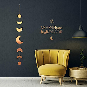 30 Inch Moon Phases Wall Art - Hanging Boho Room Decor - Bohemian Vertical Rose Gold Decor - Best for Bedroom, Kitchen, Dorm, Gift Set