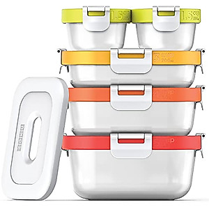 ZOKU - Nested Food Storage Containers with Freezer Pack, Leak Proof with Airtight Lids, for Sandwiches, Lunches, Leftovers and more, Easy to Clean, Reusable, BPA Free (Neat Stack) (11 Piece)