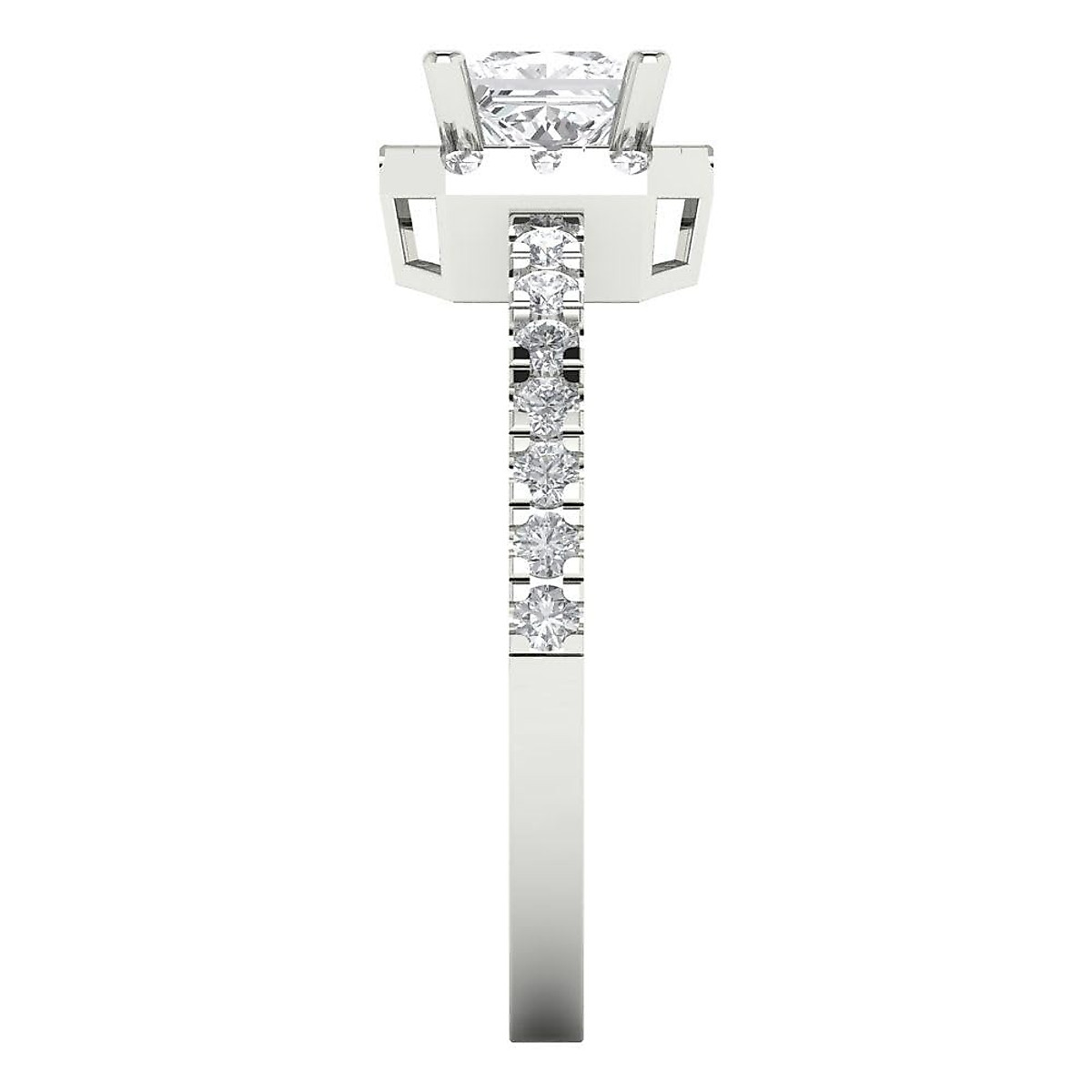 Clara Pucci 1.34ct Princess Cut Solitaire W/accent Moissanite Proposal Designer Wedding Bridal art deco Anniversary Ring 14k White Gold