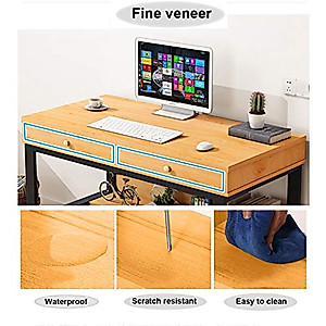 Desktop Computer Desk with 2 Drawers, Home Office Multi-Layer Storage Frame Study Writing Table Computer Gaming Table, Student Study Workstation Reading Writing Desk PC Laptop Table