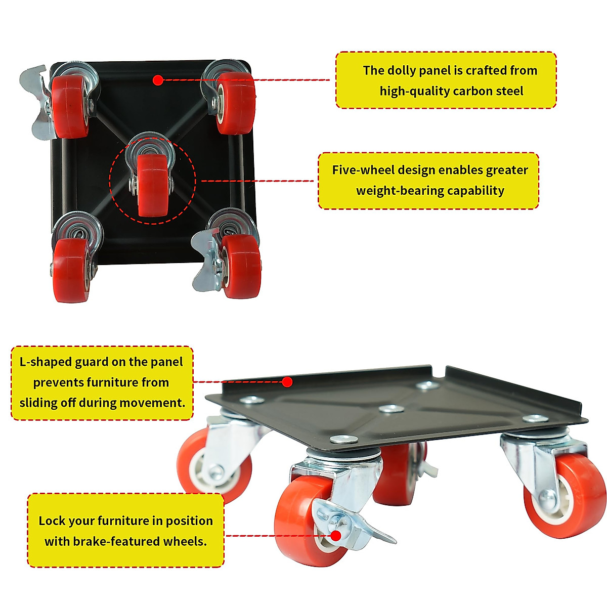 Furniture Movers with Wheels,Furniture Dolly 5 Wheels Heavy Duty,2200lbs/1000kg Load Capacity,Moving Wheels for Heavy Furniture Lift Mover Tool Set for Sofa,Fridge,Washing Machine SYMORIN