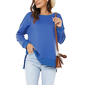 VIISHOW Women’s Sporty Sweatshirt Crew Neck Long Sleeves Pullover Ribbed Cuffs Hems Pullover Tops,Royal Blue,2X-Large