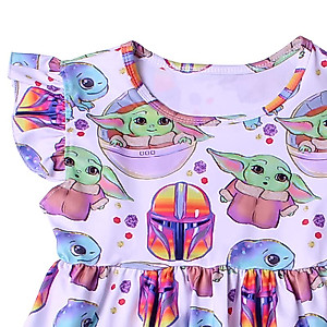 JXAUDEKK Baby Girls Summer Dress Yoda Baby Boutique Clothing Flutter Sleeve Cartoon Dress (4T, A)