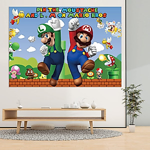 Super Bros Party Supplies,Video Games Party Game Pin The Moustache on Cartoon, Super Bros Party Favors,Large Poster for Super Bros Birthday Party Decorations 19 * 27 Inch