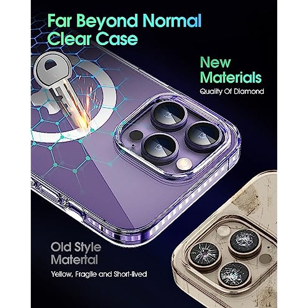 SCORPIFY iPhone 14 Pro Max Case for Magnetic Clear Design, [Non Yellowing] Phone Cover for Men Women, with Tempered Glass Screen+Camera Lens Protector, [Compatible with MagSafe] Slim Bumper, Clear