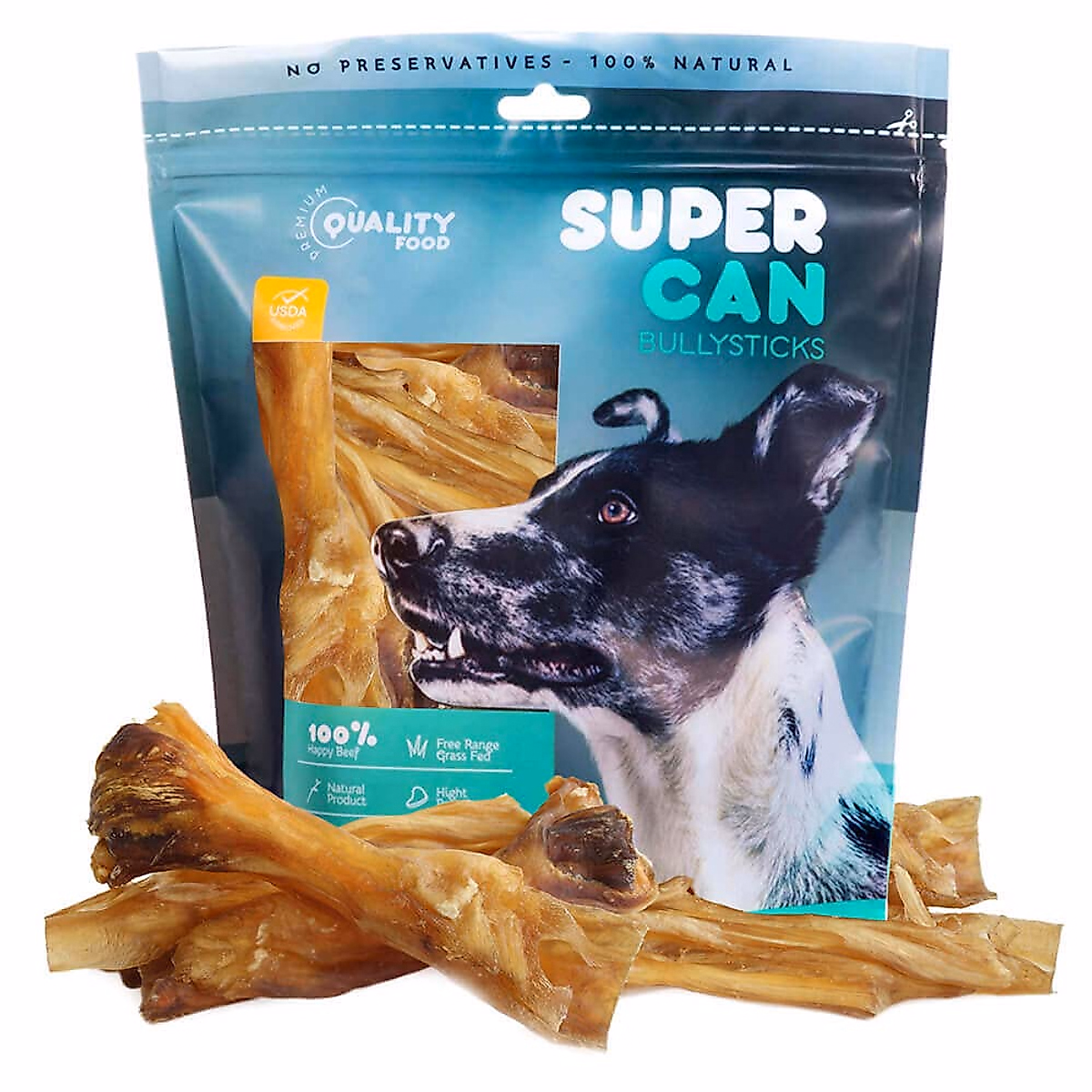 SuperCan Bully Sticks Beef Tendon Chews for Dogs (4-7 Inch Thick Sticks: 10 Count) | Natural Farm Raised Cattle Treats | Long Lasting as Bully Sticks | Promoting Healthy Joints & Hip