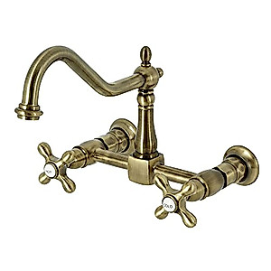 Kingston Brass Heritage 8-Inch Centerset Wall Mount Kitchen Faucet, Antique Brass