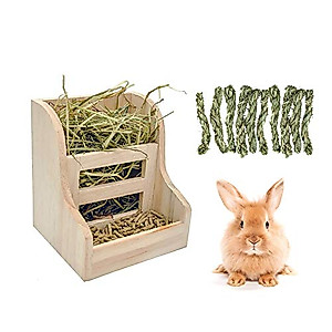 Rabbit Hay Feeder Rack,Wooden Food Feeding Rack Grass Holder Less Hay Wasted and Mess for Small Animal Rabbit Bunny Chinchilla Guinea Pig