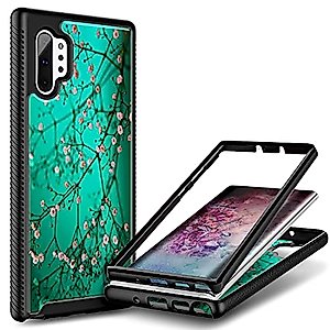 E-Began Case for Samsung Galaxy Note 10+ Plus, Note 10 Plus 5G, Full-Body Shockproof Protective Black Bumper (Without Screen Protector), Support Wireless Charging, Durable Phone Case -Plum Blossom