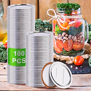 100 Pcs Canning Lids QUINGLU Mason Jar Lids for Ball, Kerr Jars 100% Fit For Regular Mouth Jars Food Grade Silicone Sealing Ring That Ensures An Airtight for Storing Food Fruits Jams Pickles 2.76"
