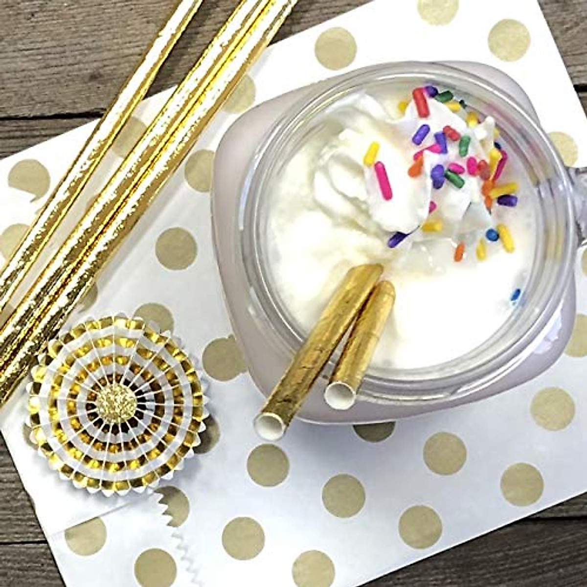 Black and Gold Foil Paper Drinking Straws - Stripe and Solid - 7.75 Inches - 100 Pack - Outside the Box Papers Brand