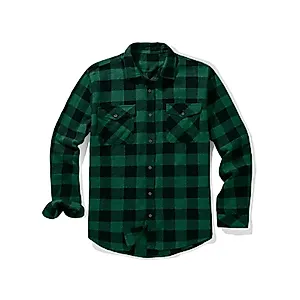 JMIERR Mens Flannel Shirts Casual Button Down Long Sleeve Cotton Plaid Business Dress Shirt with Pockets,US 46 (XL),Green