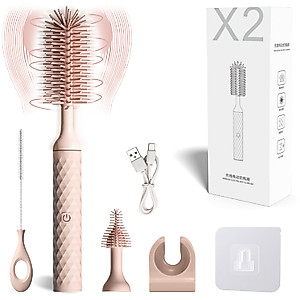 QIUXQIU Electric Bottle Brush Baby Bottle Brush Nipple Brush Straw Cleaner Brush,Rechargeable Battery Electric Baby Bottle Cleaner,for Pregnant Women and New Mom (Pink)