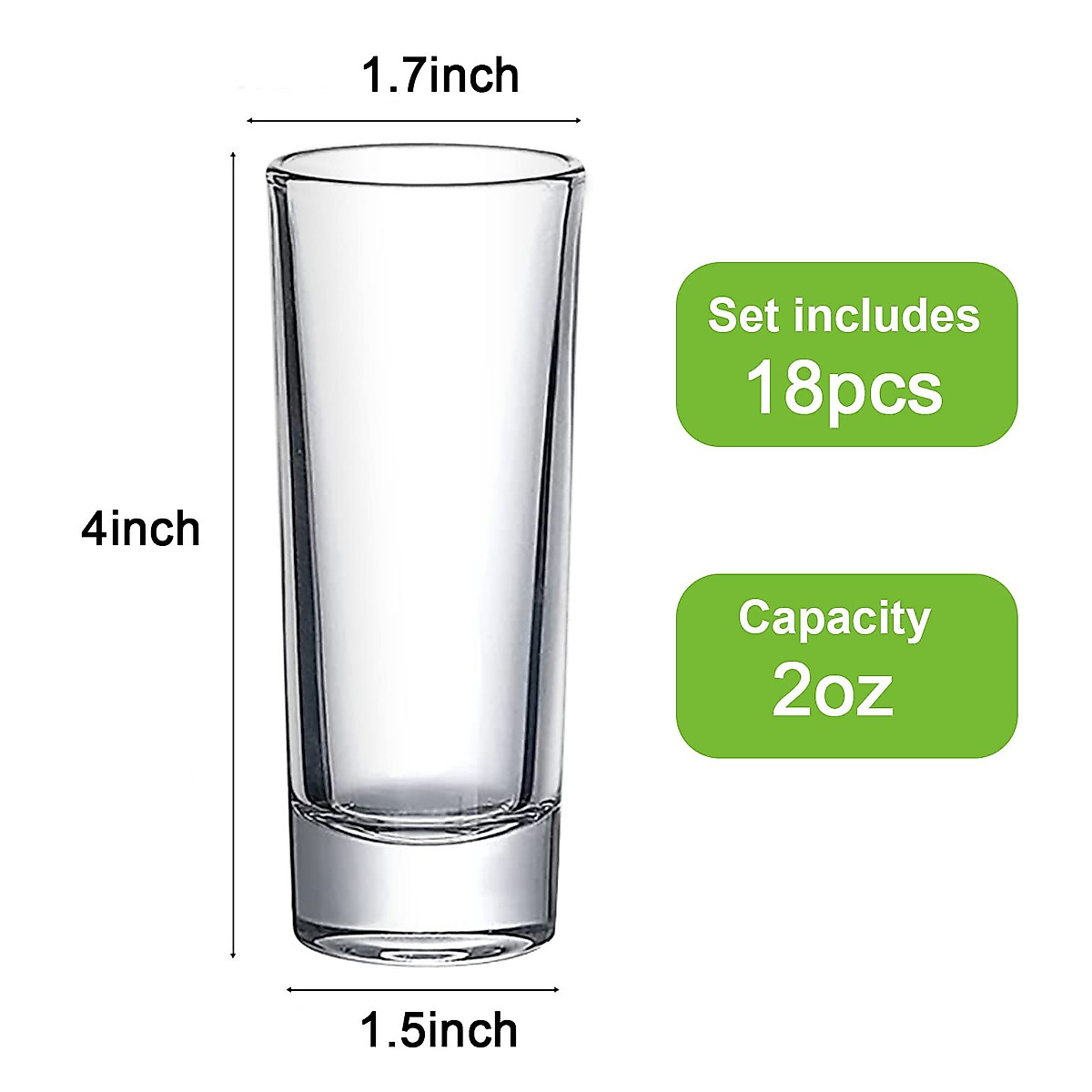 TAOUNOA 18PCS 2 oz Shot Glass Set Clear Bulk with Heavy Base Mini Shot Glasses Small Glass Cup for Tequila Vodka Whiskey Liquor Cordial