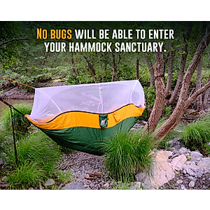 Ryno Tuff X-Large 2 Person Camping Hammock with Mosquito Net - Compact Double Hammock with Bug Net, Pocket, Tree Straps & Heavy Duty Carabiners - Parachute Grade Nylon Can Hold Over 600lbs of Weight