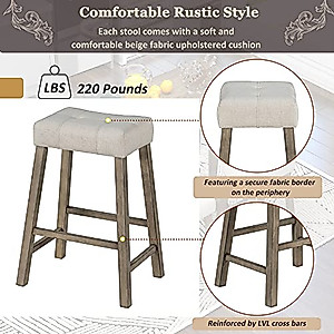 LUMISOL 3-Piece Counter Height Pub Set Wood Dining Table Set for Small Space,Rectangular Table and 4 Upholstered Stools for Kitchen Breakfast Nook (Light Brown)