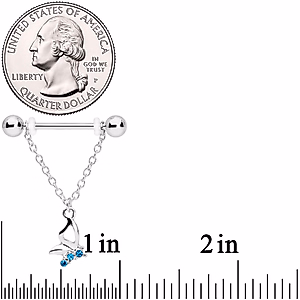 Body Candy 14G Womens Nipplerings Piercing Steel 2Pc Blue Accent Butterfly Dangle Nipple Ring Set 5/8"