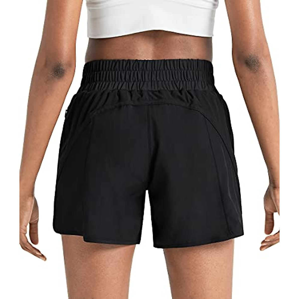 ZUTY 5" Athletic Running Shorts for Women with Zipper Pocket High Waisted Quick Dry Workout Gym Shorts with Liner Black L