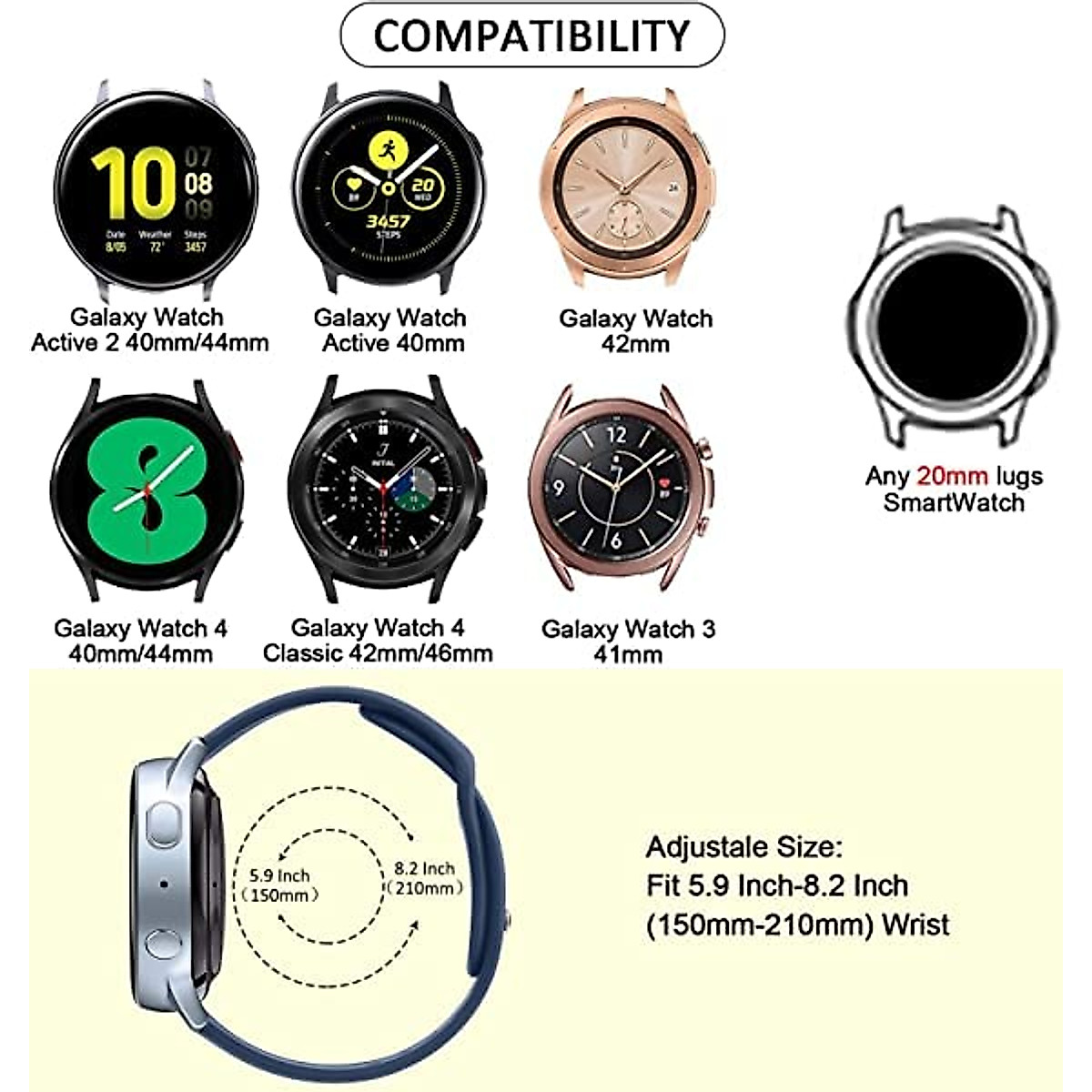 VANCLE for Samsung Galaxy Watch Active 2 40mm 44mm / Galaxy Watch Active, 20mm Soft Silicone Sport Strap Replacement Wristbands for Galaxy Watch 3 41mm / Galaxy Watch 42mm (Black)