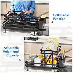 YKLSLH Dish Drying Rack, Collapsible Dish Racks for Kitchen Counter, 2 Tier Sturdy Dish Drainer with Utensil Holder-Kitchen Drying Rack
