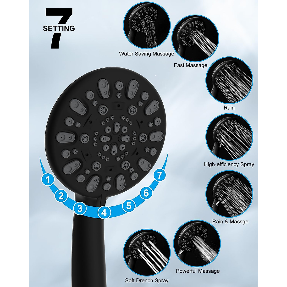 Hibbent Metal Shower Head, 10'' High Pressure Rainfall Shower Head/Handheld Showerhead Combo with 12'' Adjustable Shower Extension Arm, 7-Spray, 71'' Hose, Showerhead Holder, Matte Black
