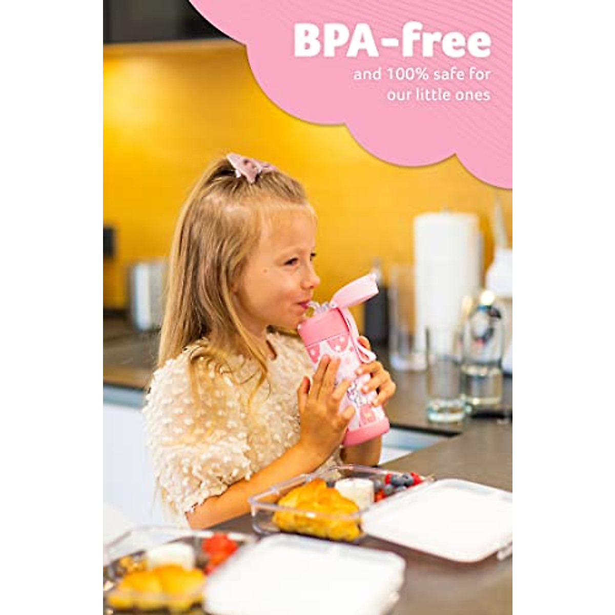 JARLSON kids water bottle with straw - CHARLI - insulated stainless steel water bottle - thermos - girls/boys (Cat 'Star', 12 oz)