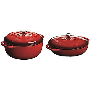 Lodge EC7D43 Enameled Cast Iron Dutch Oven, 7.5-Quart, Island Spice Red & EC3CC43 Enameled Cast Iron Covered Casserole, 3-Quart, Island Spice Red