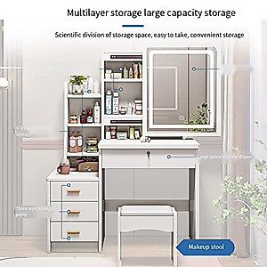 Vanity Set with Lighted Mirror,with Drawers Cabinet Storage Shelves&Cushioned Stool,3 Lighting Modes Adjustable Makeup Vanity Desk Brightness，makeup table Cabinet (80*38*131cm, Warm white)