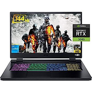 Acer Newest Nitro 5 Flagship Gaming Laptop: 17.3" FHD 144Hz IPS Display, Intel Gaming H 12-Core i5-12500H, 32GB RAM, 1TB SSD, 4GB RTX 3050, WiFi-6, Backlit-KYB, DTSX Audio, CoolTech, Win11, TF