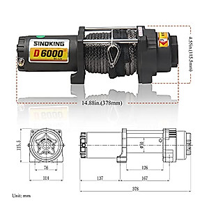 SINOKING 6000lb 12V Winch, UTV&ATV Winch with 1/4"× 49ft Synthetic Rope, Wired and Wireless Remote Control with Mounting Plate