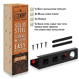 Under Desk Cable Management Tray - No Drill Cable Management for Glass Desk. Under Desk Cable Organizer for Wire Management. Perfect Standing Desk Cable Management Rack (Black Wire Tray - Single 17'')