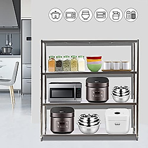 DYRABREST Stainless Steel Shelving Adjustable Shelf Storage Unit Stainless Steel Heavy Duty Shelving for Kitchen Commercial Office Garage Storage