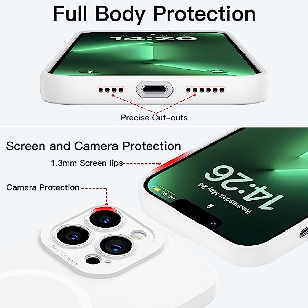 MYY Magnetic for iPhone 13 Pro Max Case,Silicone Shockproof Phone Case[MagSafe-Compatible] Soft Anti-Scratch Microfiber Lining Full Camera Lens Protection Cover 6.7'' (White)