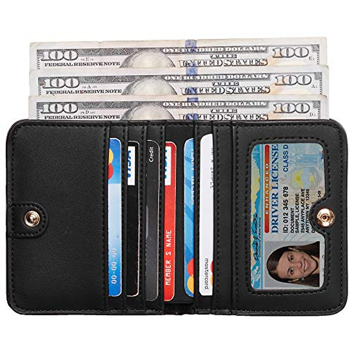 Toughergun Womens Rfid Blocking Small Compact Bifold Luxury Genuine Leather Pocket Wallet Ladies Mini Purse with ID Window (01 ReNapa Black)