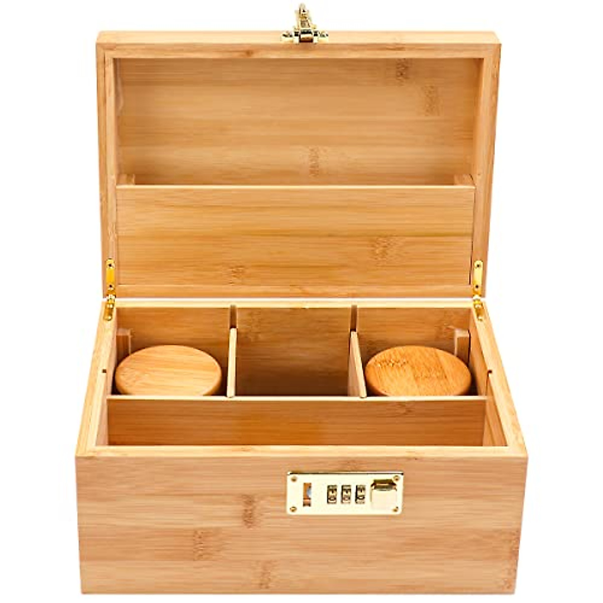 OZCHIN Large Bamboo Box with Combination Lock Decorative box for Home Locking Storage Bamboo Box with Glass Jar (L)