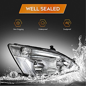 LBRST Headlight Assembly for Honda for Accord 2003-2007 Chrome Housing+Clear Reflector Driver and Passenger Side Headlamp