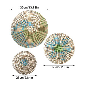Round Seagrass Hanging Woven Wall Basket Decor 25-35cm | Handmade, Versatile & | Boho Basket Wall Decor Set of 3 - Addition to any Room | Woven Wall Baskets