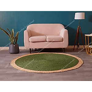 Chouhan International 4x4, 5x5, 6x6,feet Natural Jute Bordered Round Rug, Floor Bordereded Edge Rug Braided Boho Eco Large Circular Handmade Area Rugs (CCID1)