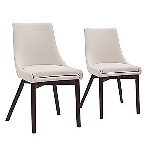 CangLong Upholstered Fabric Chairs and Solid Wood Legs for Kitchen Dining Bedroom Living Room, Set of 2, Beige 1