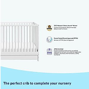 Graco Teddi 5-in-1 Convertible Crib with Drawer (White) – GREENGUARD Gold Certified, Crib with Drawer Combo, Full-Size Nursery Storage Drawer, Converts to Toddler Bed, Daybed and Full-Size Bed